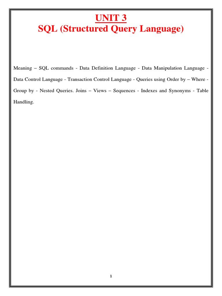 Unit 3 Sql Pdf Relational Database Sql