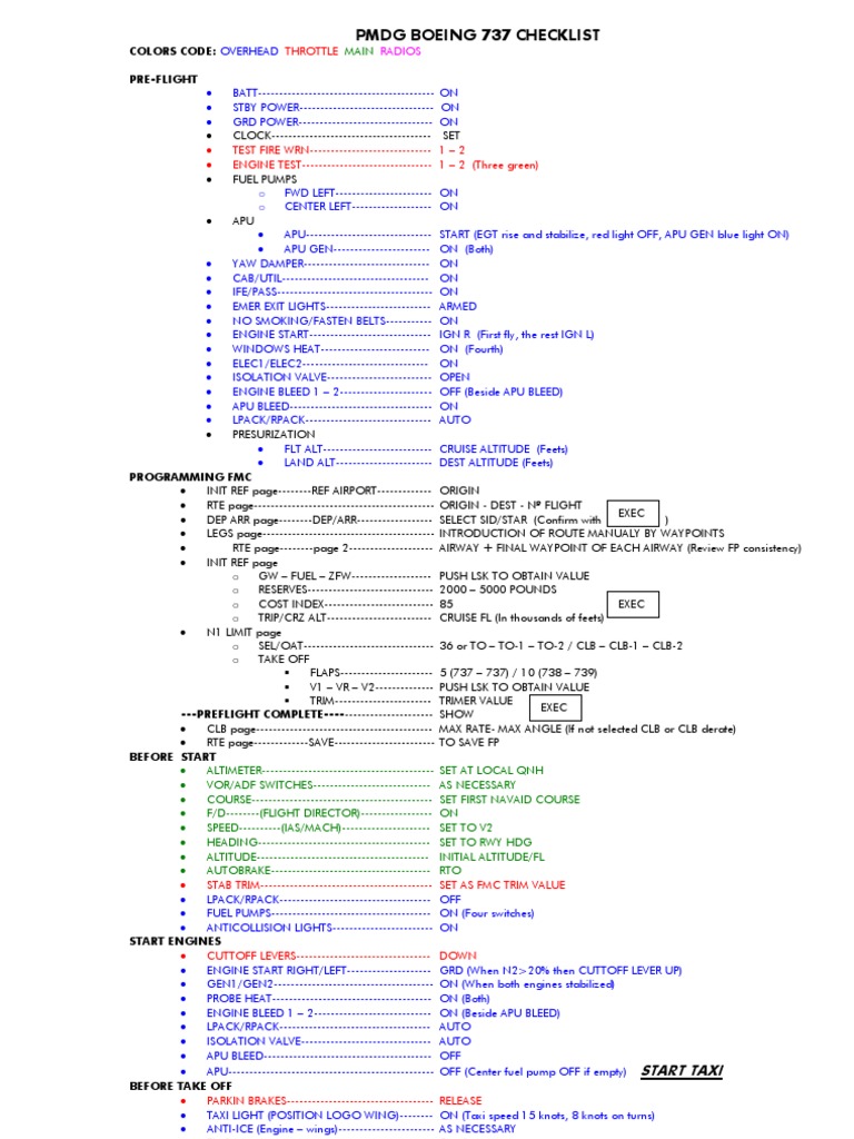 PMDG BOEING 737 CHECKLIST