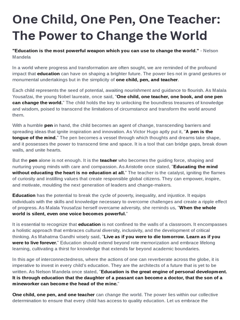 Education Is The Most Powerful Weapon Which You Can Use To Change The ...