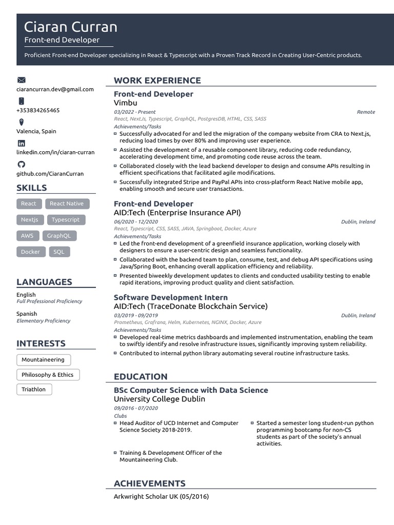 Ciaran's Resume | PDF | Systems Engineering | Product Development