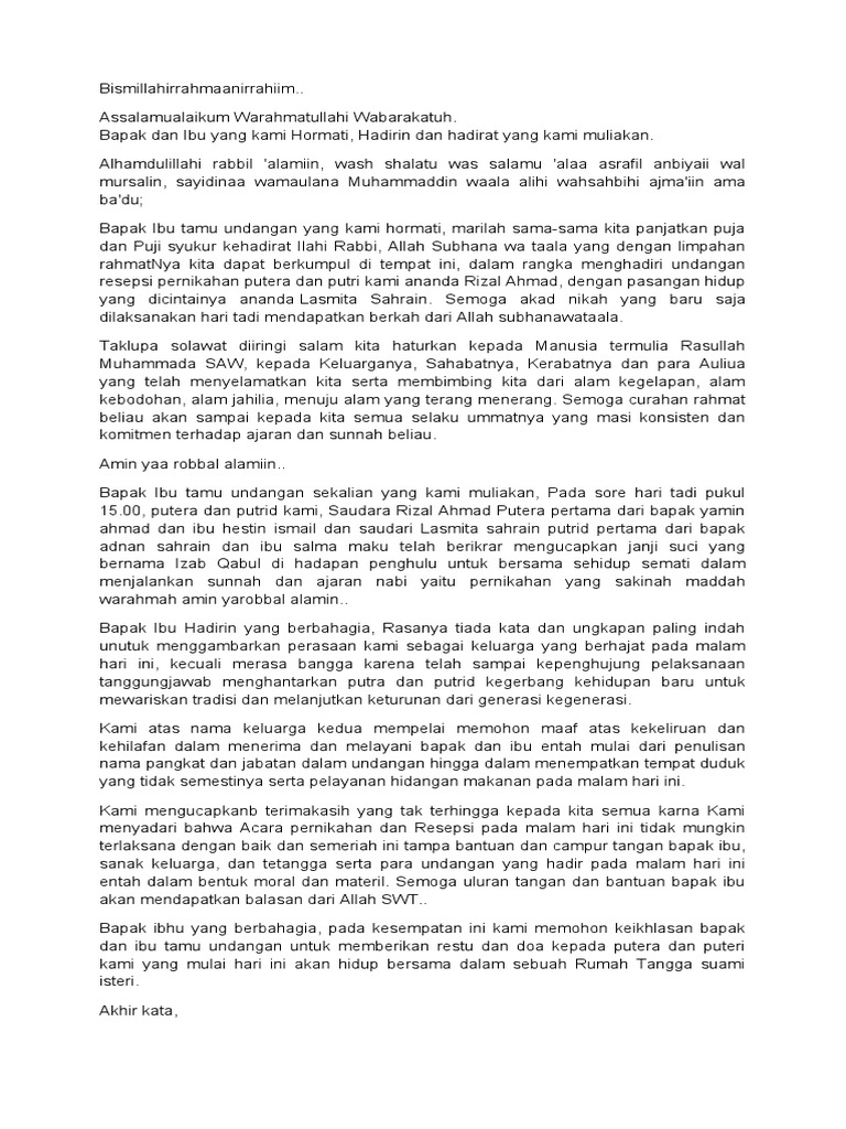 Sambutan Keluarga Acara Resepsi | PDF