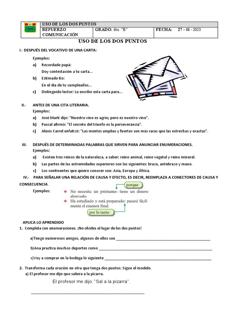 Refuerzo Uso de Los Dos Puntos | PDF