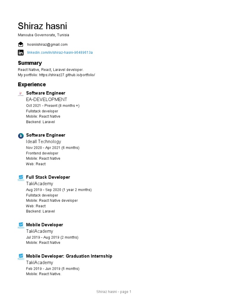 Shiraz Hasni: Software Engineer Profile | PDF