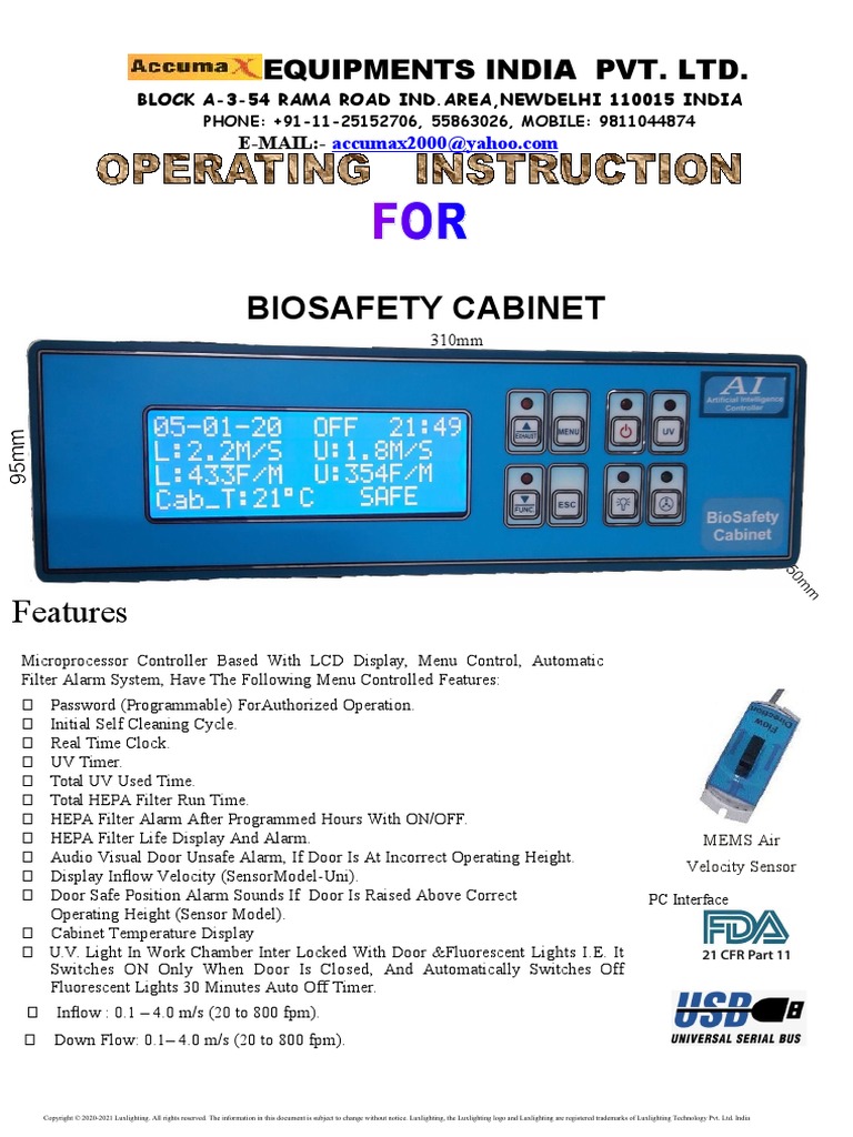 Biosafety Cabinet Manual | PDF | Flow Measurement | Computing