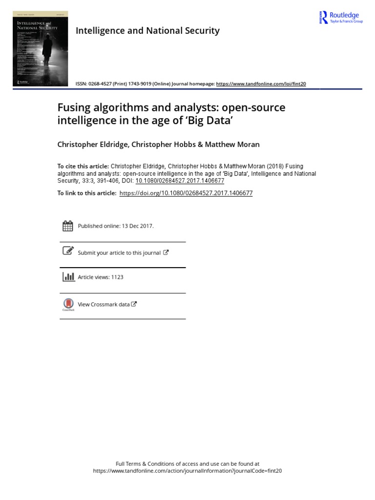 Fusing Algorithms and Analysts Open-Source Intelligence in The Age of Big Data' in Intelligence ...