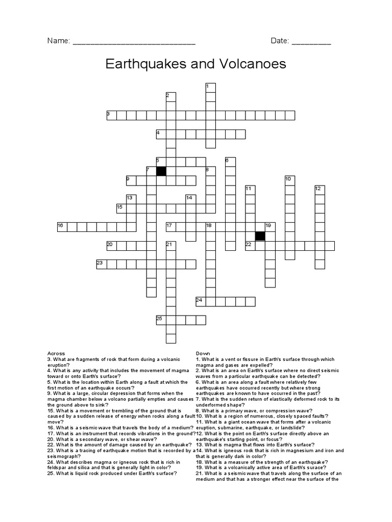 Earth Science Crossword & Quiz | PDF | Volcano | Earthquakes