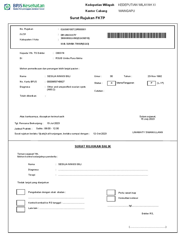 Surat Rujukan Praktek BPJS | PDF