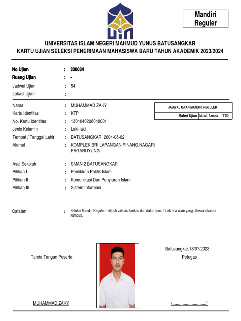 KartuUjianSpmbMandiri 18 Juli 2023 | PDF