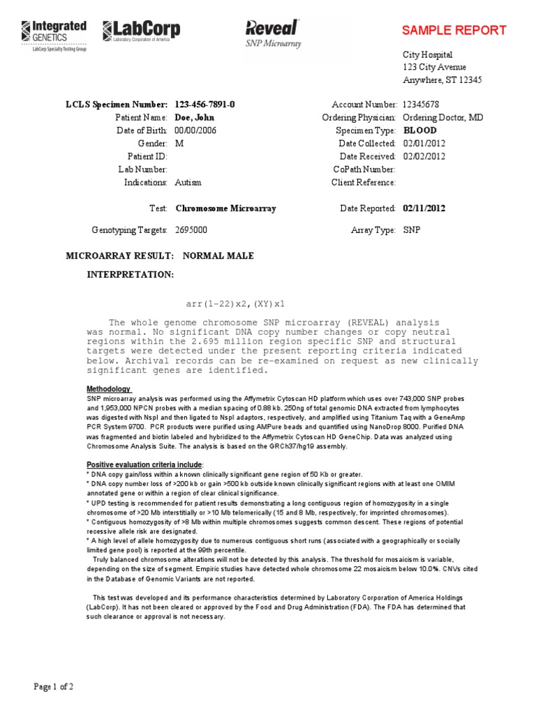 Sample Report Reveal Pediatric Normal 072512 | PDF | Dna Microarray ...