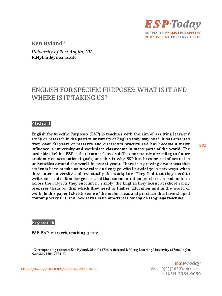 English For Specific Purposes: What Is It and Where Is It Taking Us? | PDF | Language Education ...