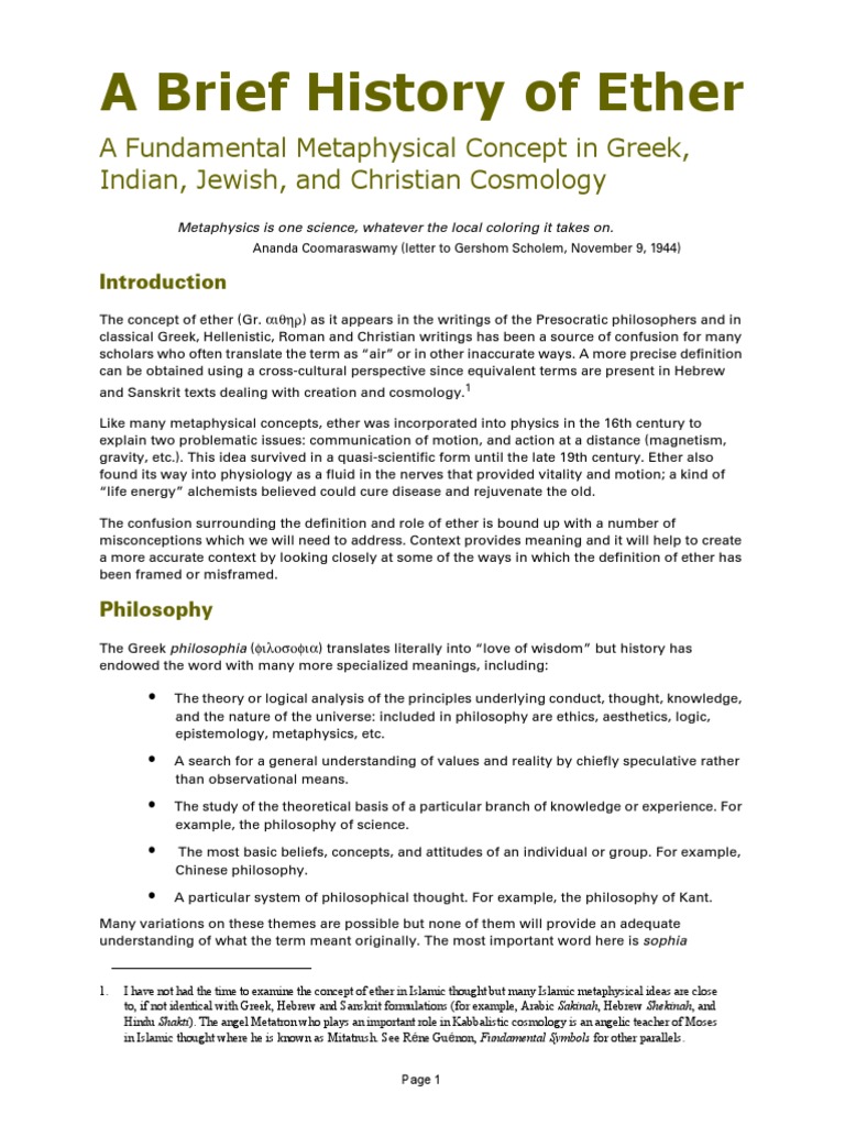 A Brief History of Ether A Fundamental C | PDF