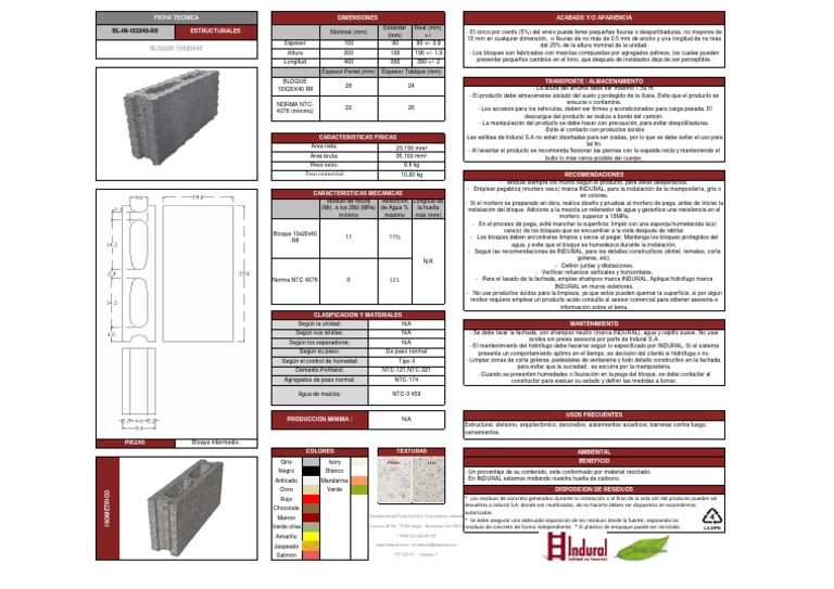 Bloque 10x20x40 - Indural | PDF | Hormigón | Albañilería