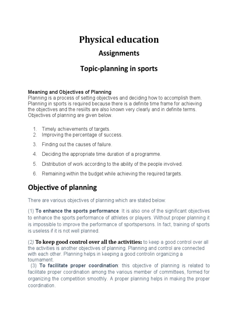 Planning in Sports | PDF | Tournament | Sports