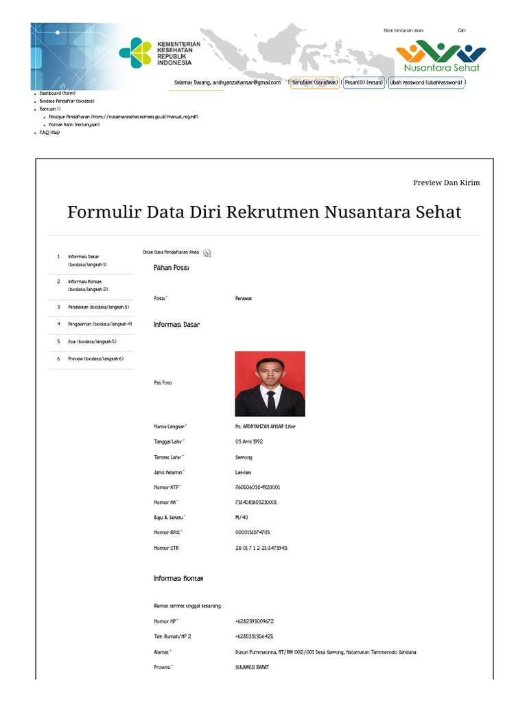 Biodata Nusantara Sehat Ardhyanzah Ansar 2021 | PDF