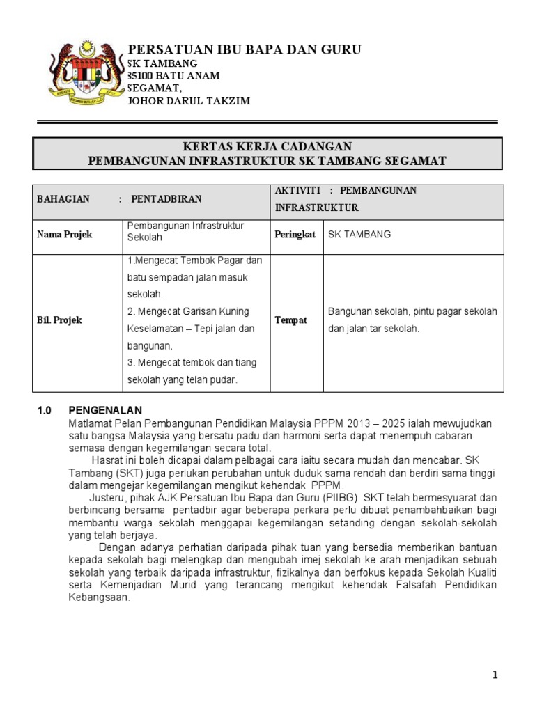 Kertas Cadangan Pembangunan Insfrasruktur SKT 2023 (Mengecat) | PDF