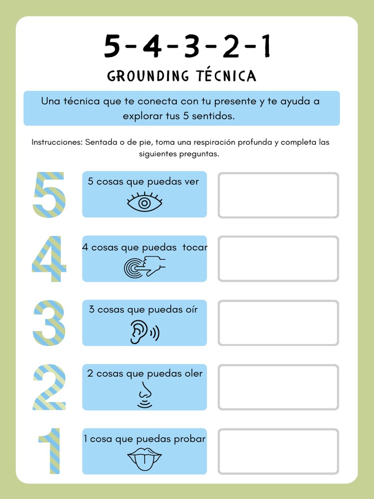 5 4 3 2 1 Grounding Technique | PDF | Relaciones personales, crianza y ...