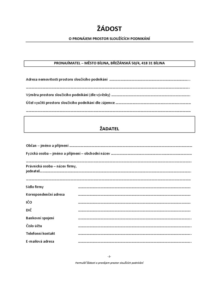 Zadost o Pronajem Prostor Slouzicich Podnikani | PDF