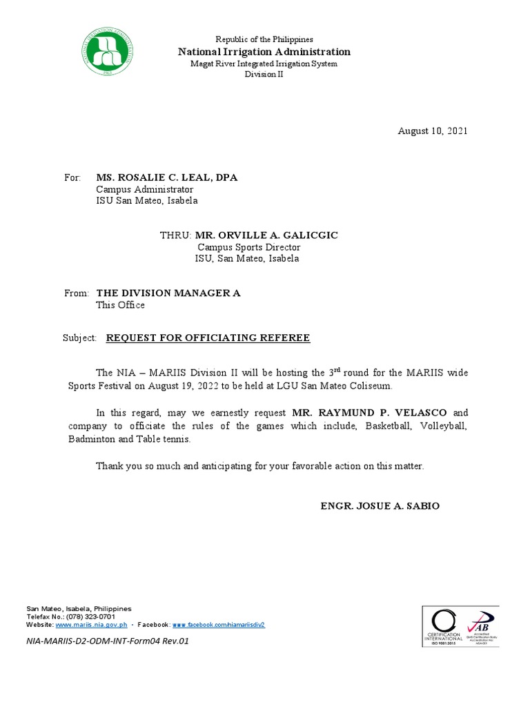 Letter Request For Referee | PDF