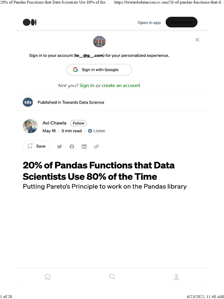 20% of Pandas Functions That Data Scientists Use 80% of The Time | PDF | Technology & Engineering