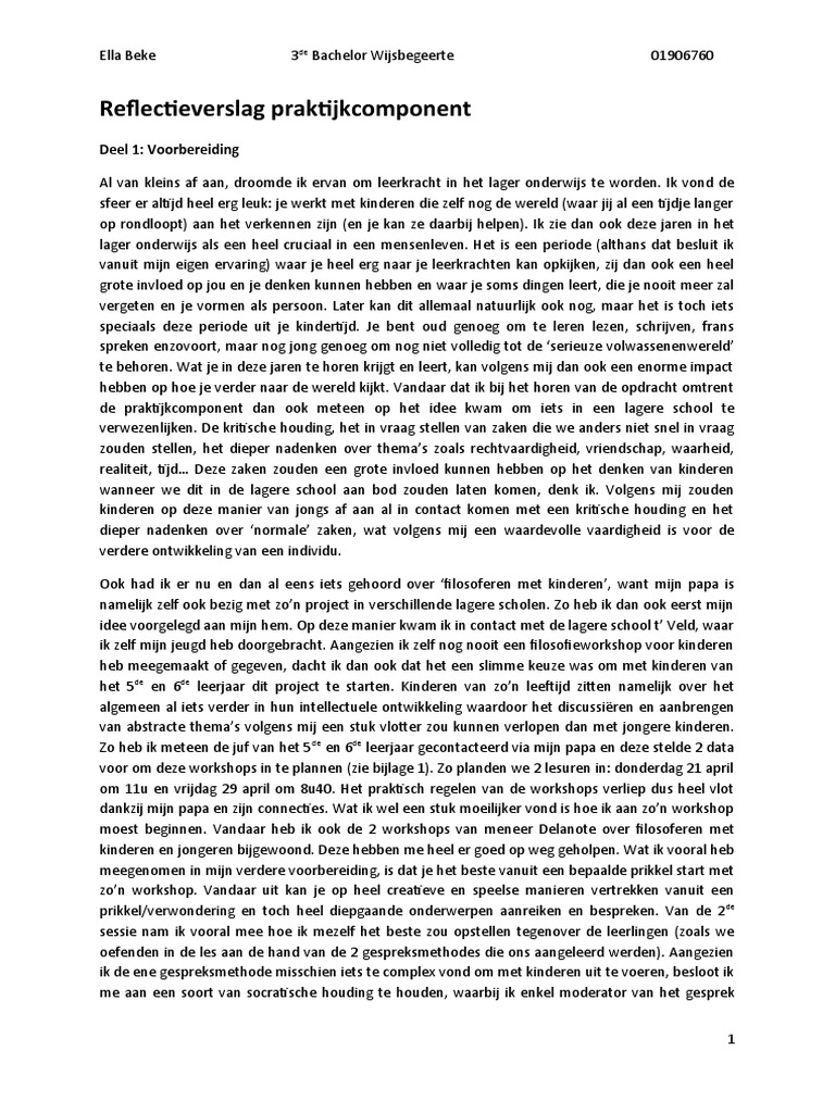 Reflectieverslag Praktijkcomponent | PDF