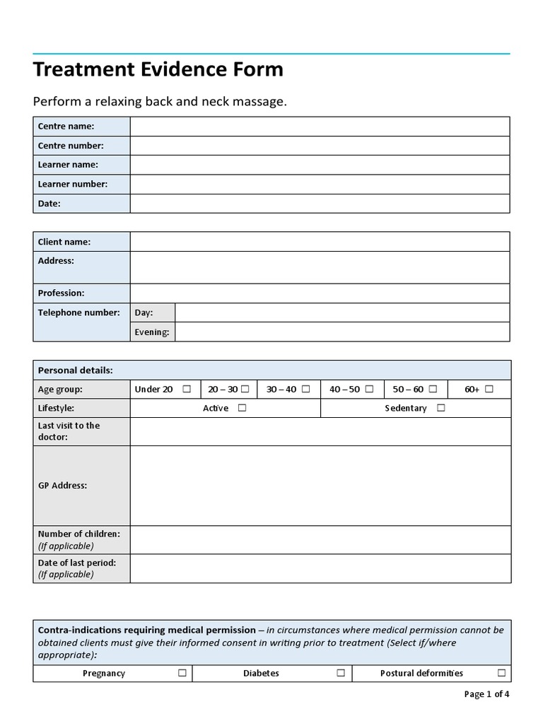 iUBT320 - Treatment - Evidence - Form - Back & Neck Massage | PDF ...