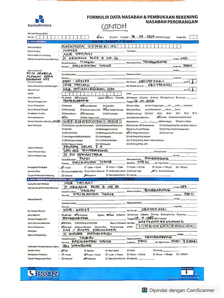 Contoh Pengisian Formulir Dan Syarat Pembukaan Rekening Simpel | PDF