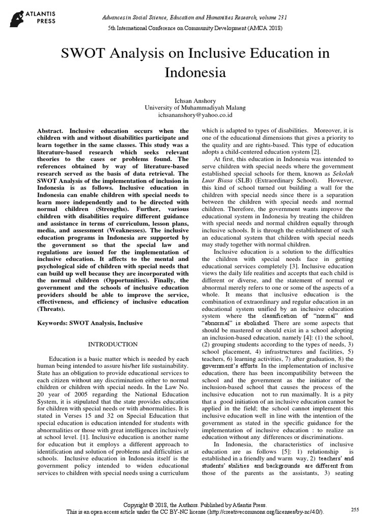 SWOT Analysis of Inclusive Education in Indonesia | PDF | Inclusion ...