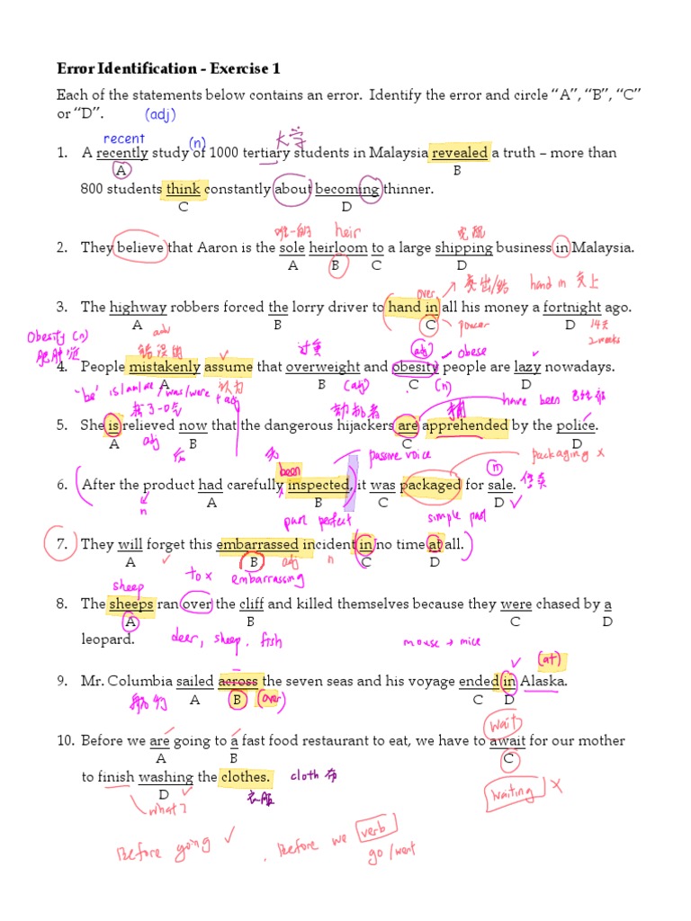 S2 Error Identification Exercise 1 Discussion | PDF