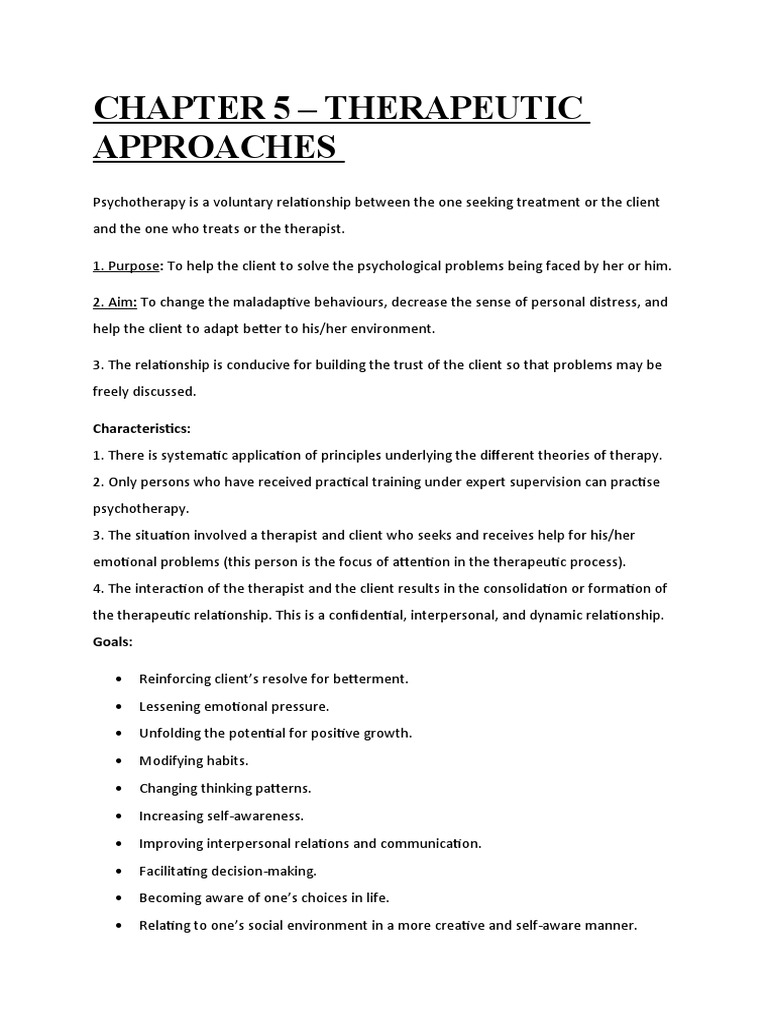 Chapter 5 - Therapeutic Approaches | PDF | Psychotherapy | Rational ...