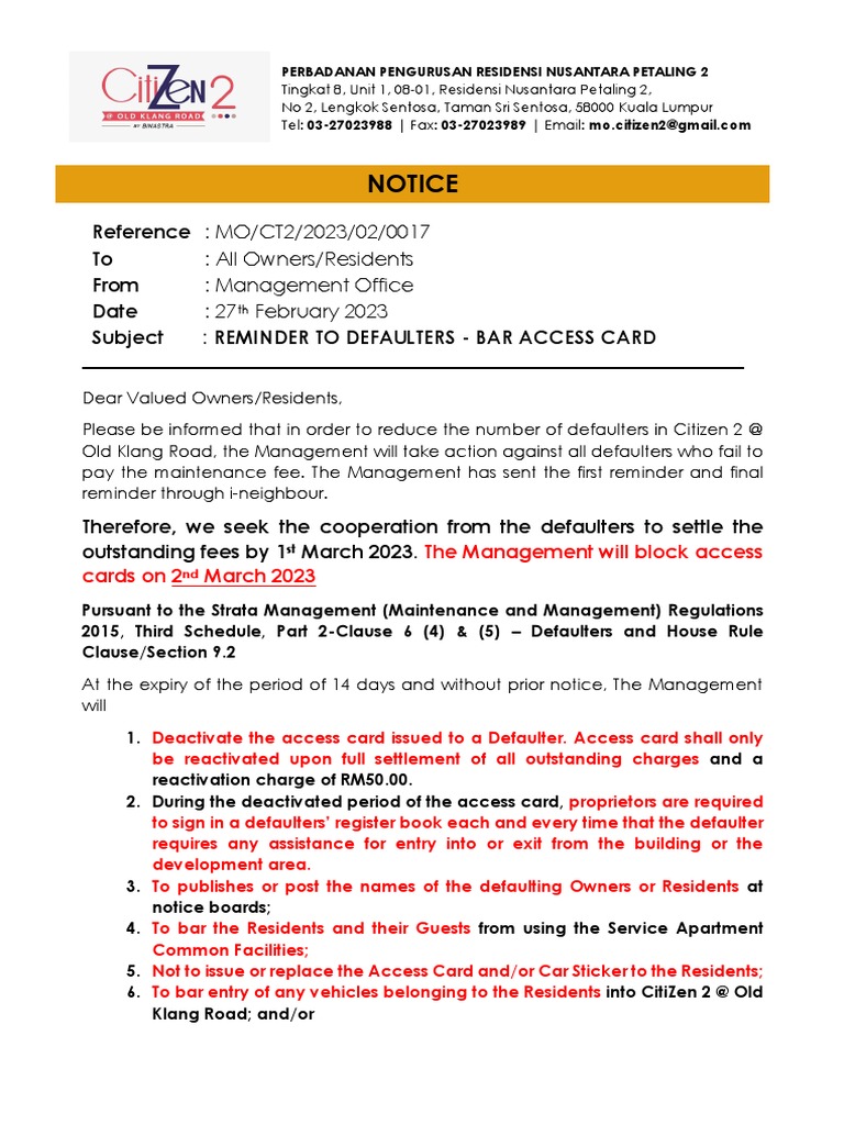 Access Card Deactivation Notice | PDF