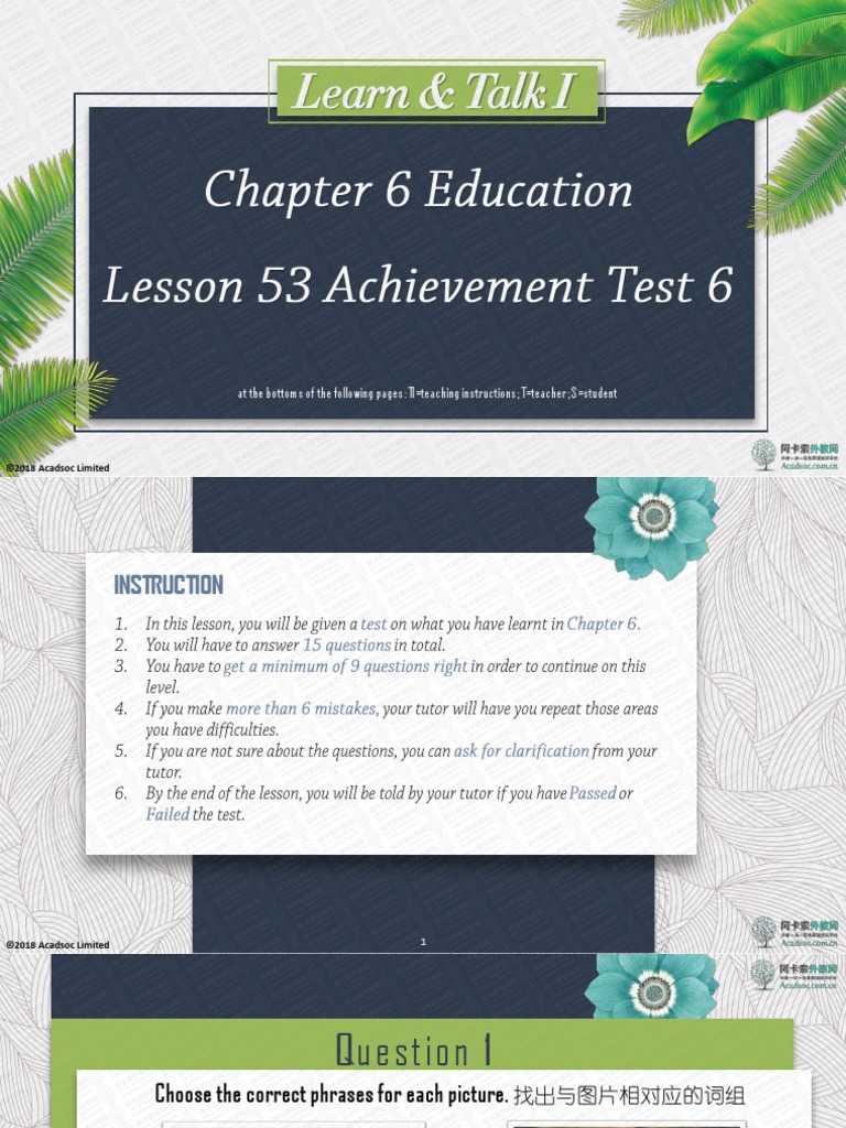 Lesson 53 Achievement Test 6 | PDF | Question | Human Communication