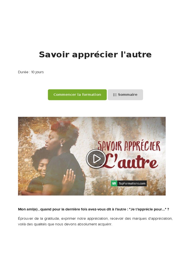 Apprécier l'autre en 10 jours | PDF