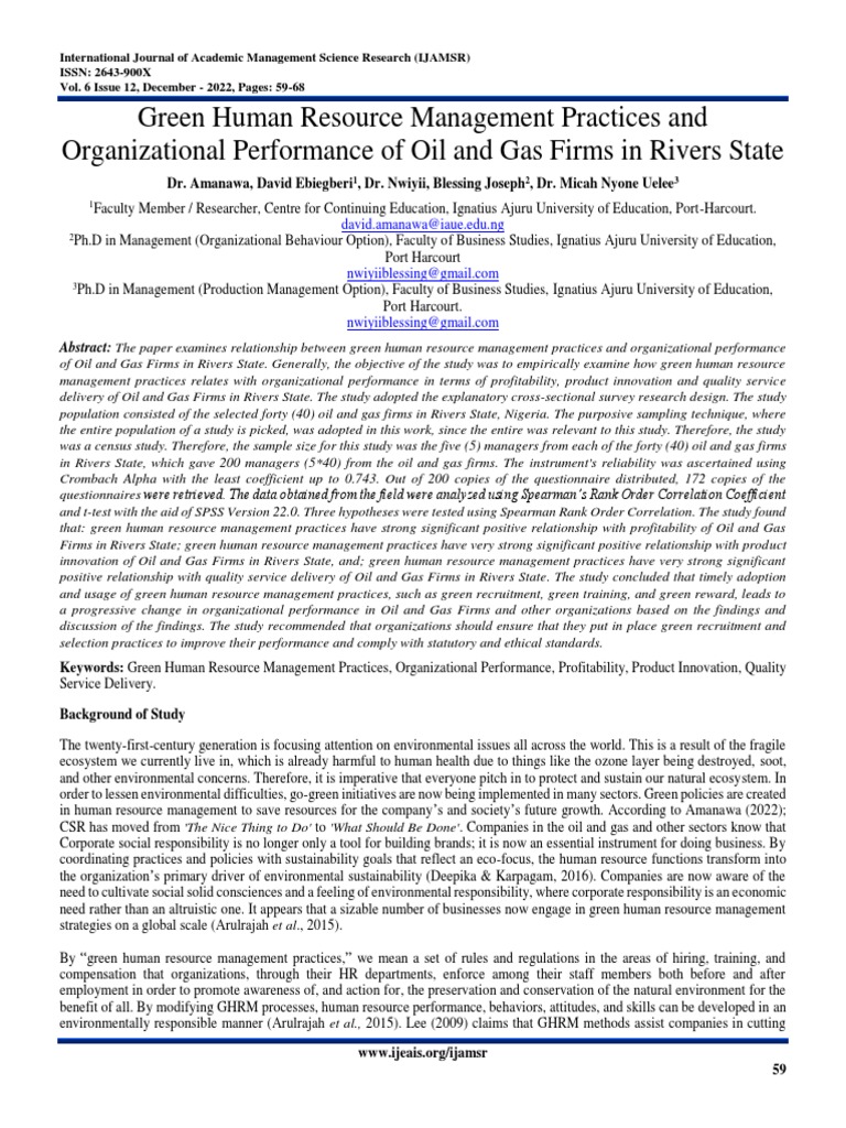 Green Human Resource Management Practices and | PDF | Statistical ...