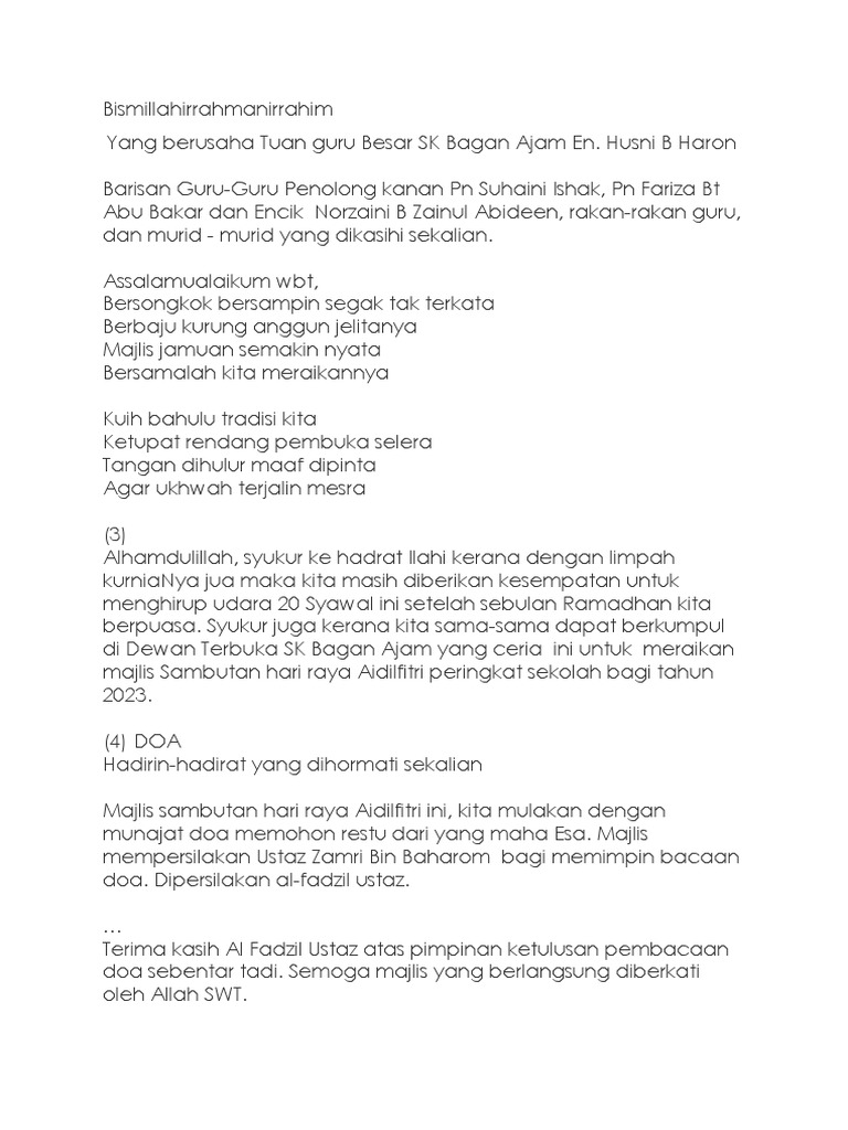 Teks MC Jamuan Raya | PDF