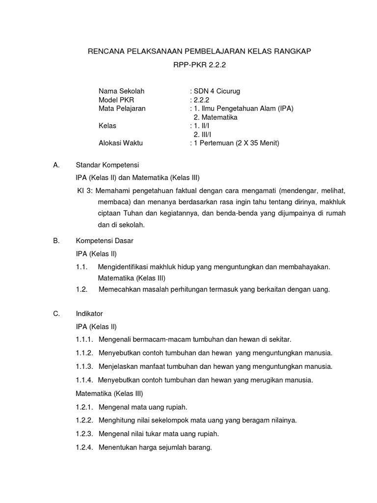 RPP Kls Rangkap Kelas 2 & 3 | PDF