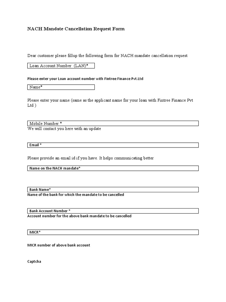 NACH Mandate Cancellation Form | PDF | Business | Finance & Money ...