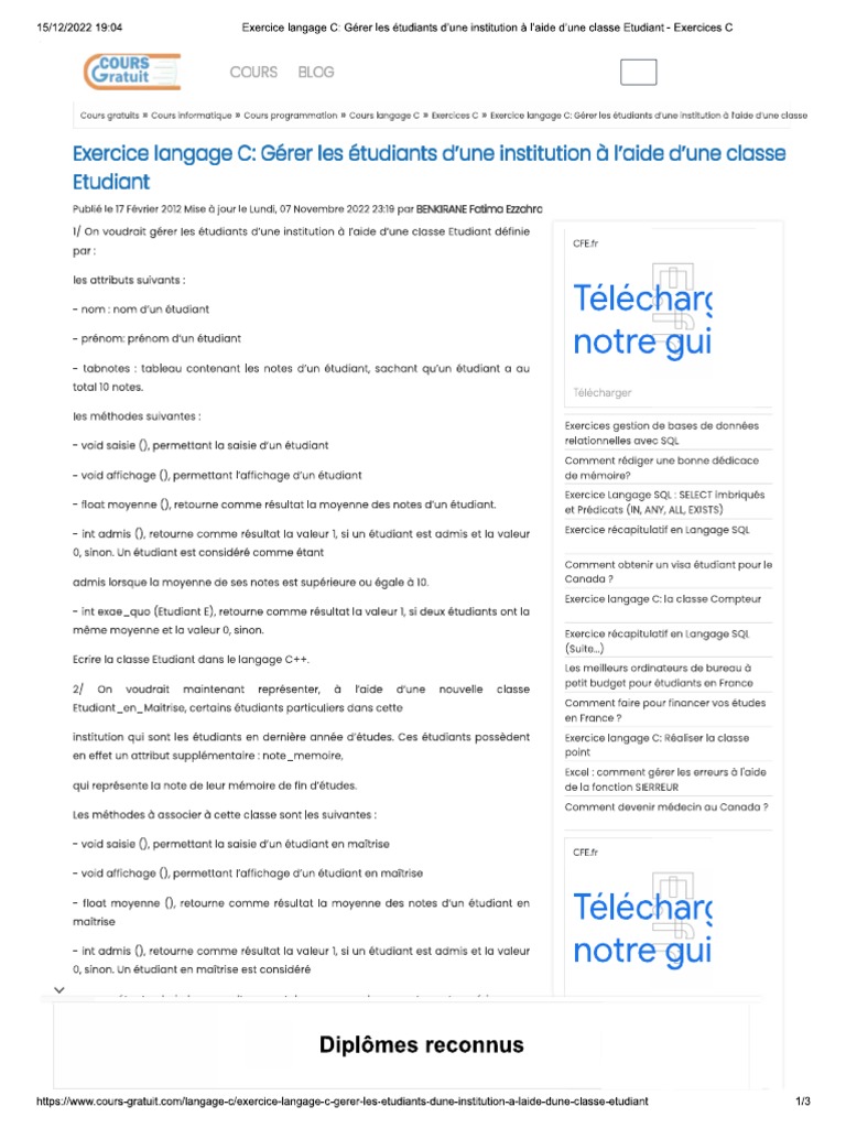 Exercice Langage C_ Gérer Les Étudiants d’Une Institution à l’Aide d ...