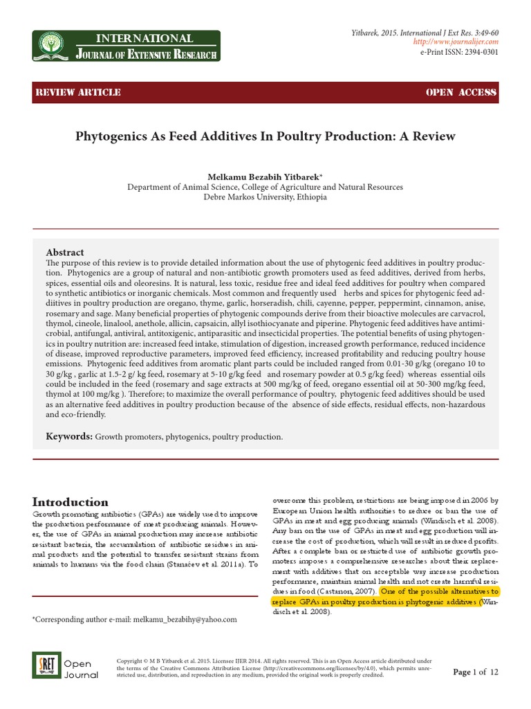 Phytogenics As Feed Additives in Poultry Production | PDF ...