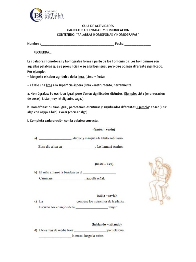 GUIA DE ACTIVIDADES Homófonas y Homografas | PDF