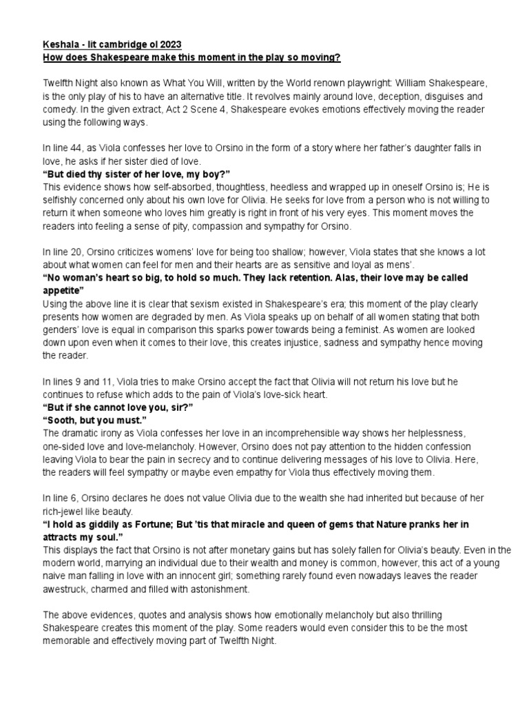 Lit Past Paper 12 Night Ques | PDF | Twelfth Night