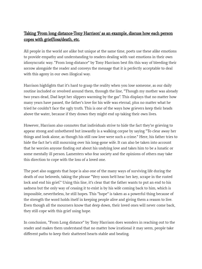 Coping with Grief in Tony Harrison's Poem | PDF | Grief | Psychology