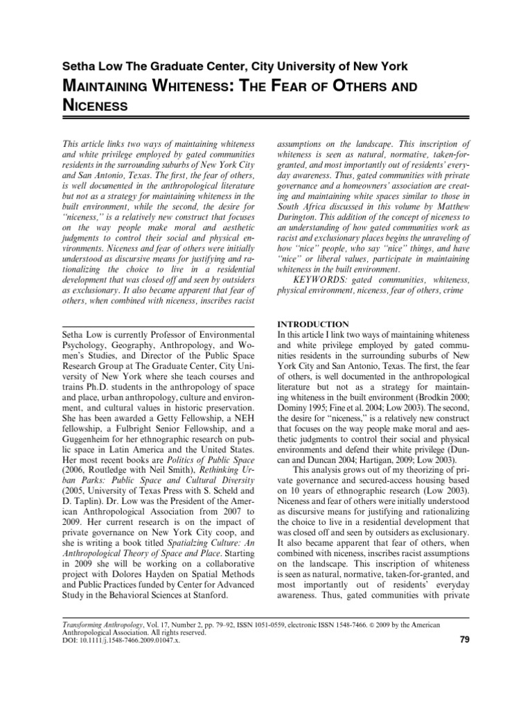 Low, Setha - Main Tin Ing Whiteness | PDF | Whiteness Studies ...