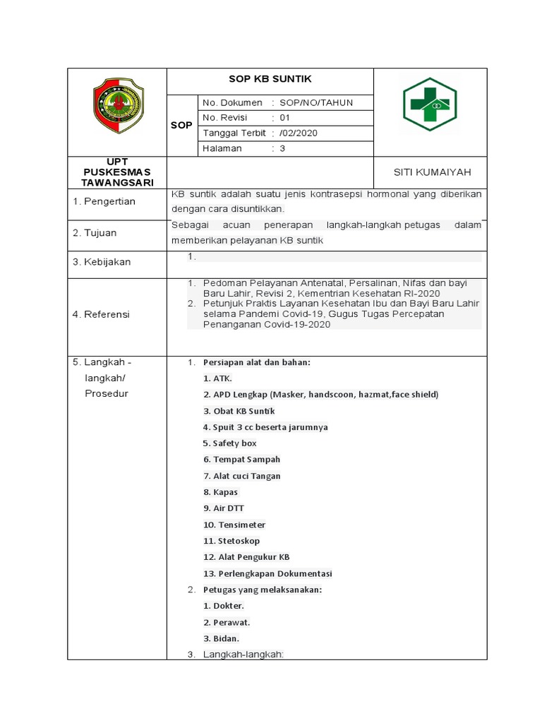 Kerangka Sop KB Suntik | PDF
