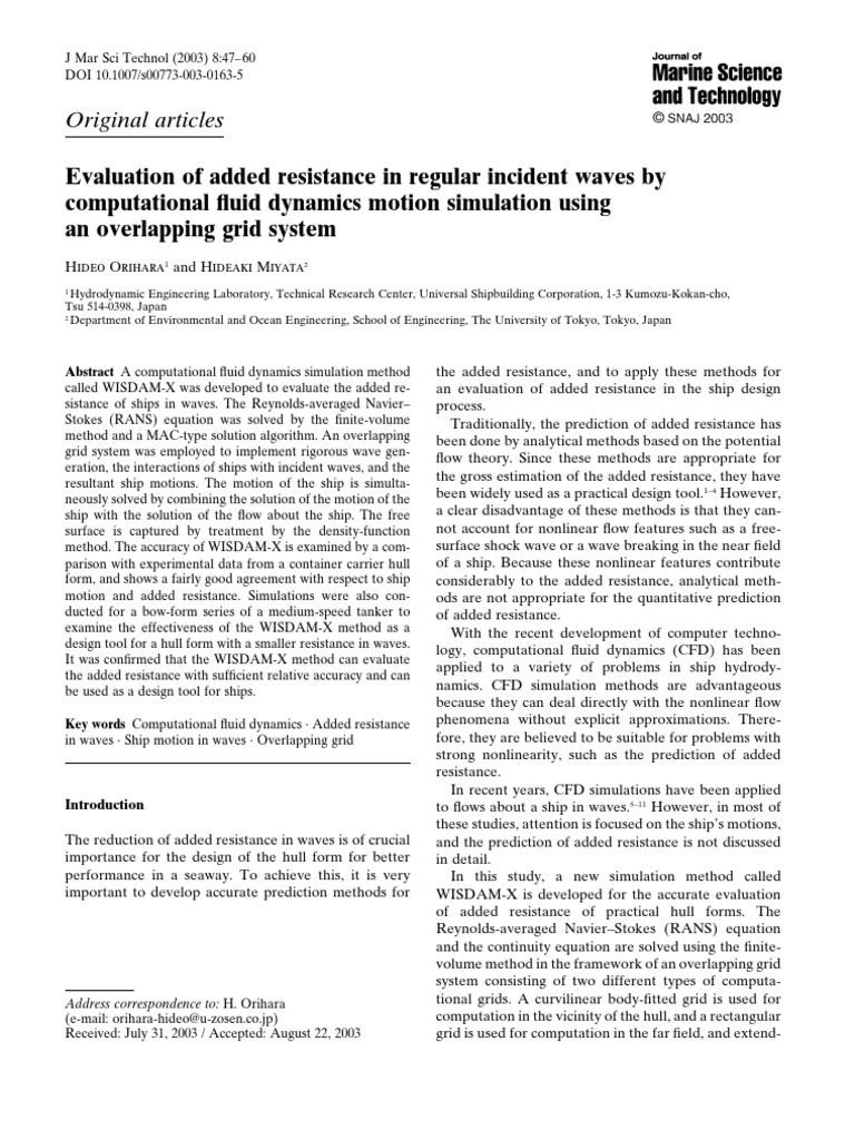 Evaluation of Added Resistance in Regular Incident Waves by Computational Fluid Dynamics Motion ...