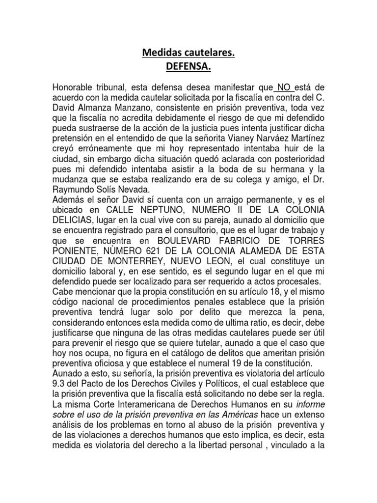 Medidas Cautelares Defensa | PDF | Mandato | Remand (Detención)