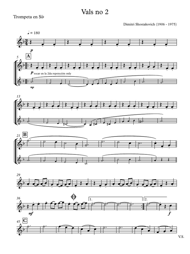 Vals No 2 Bras To Lunes - Trompeta en Sib | PDF | Échecs