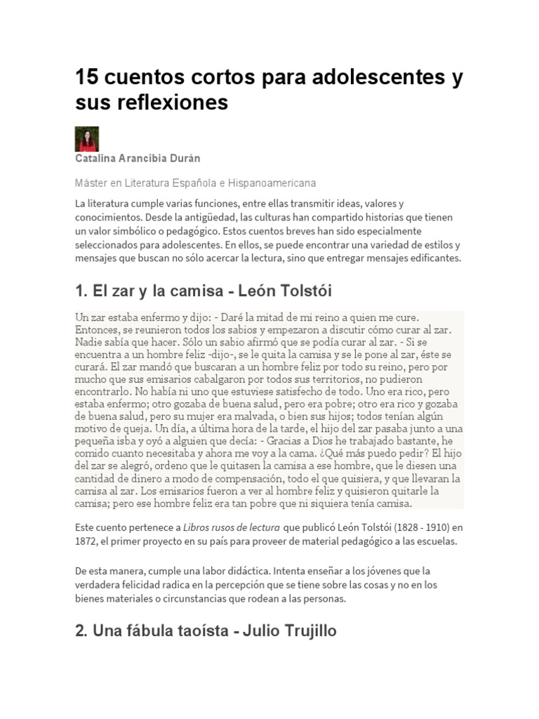 15 Cuentos Cortos Para Adolescentes Y Sus Reflexiones Pdf Incendios