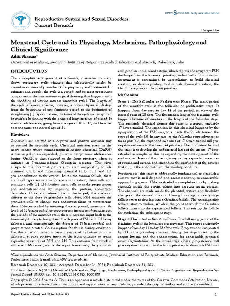 Menstrual Cycle And Its Physiology Mechanism Pathophysiology And