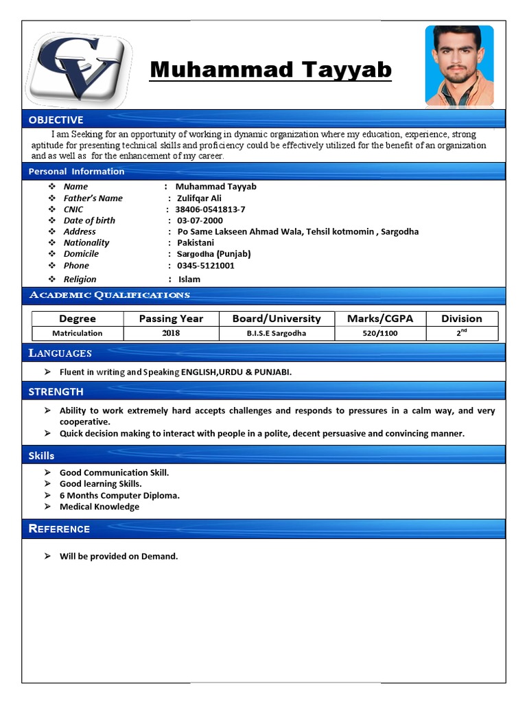Muhammad Tayyab's Job Application Resume | PDF