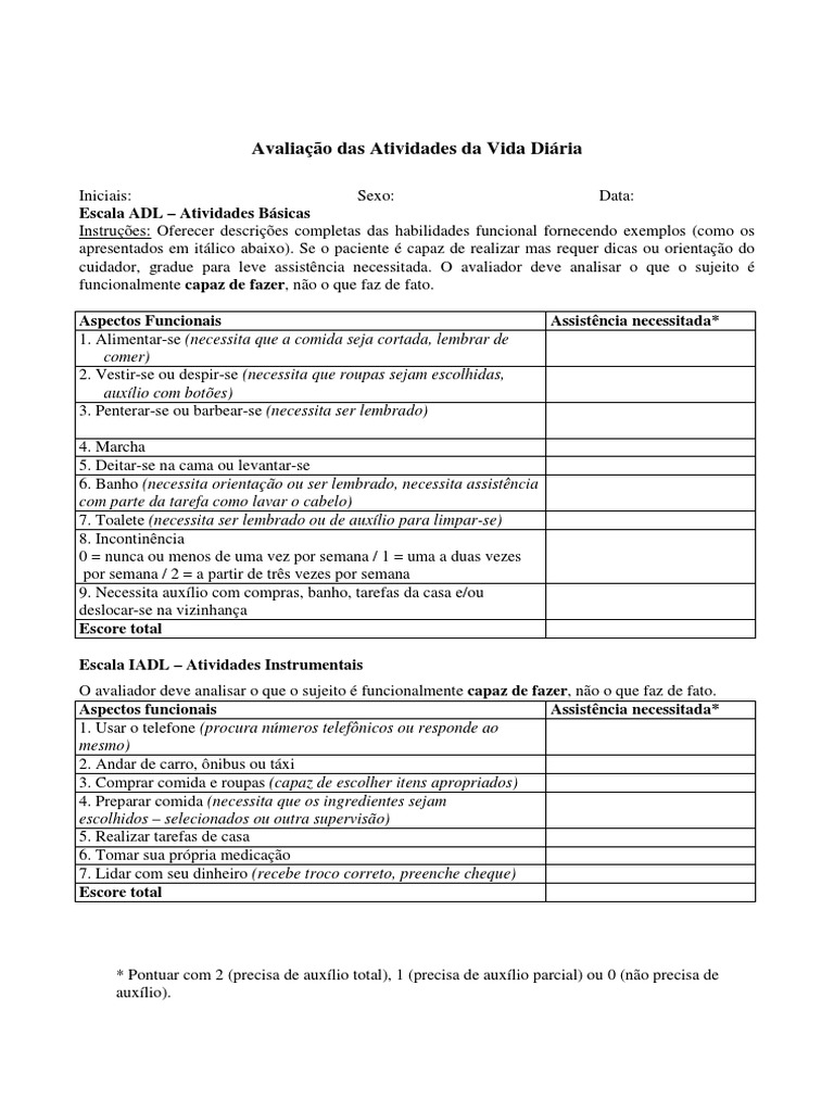 AVDs - ADL e IADL | PDF